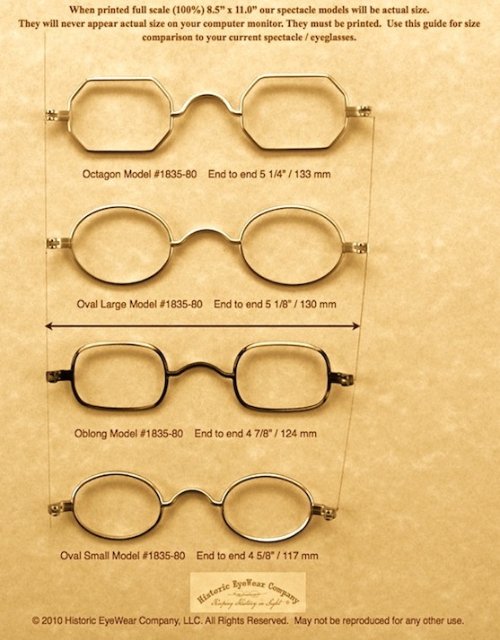 Civil war/old west Cowboy spectacle size reference/comparison guide ...